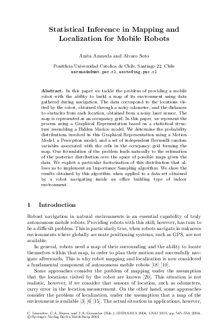 (PDF) Statistical Inference in Mapping and Localization for Mobile Robots