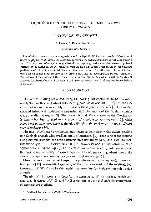 (PDF) Liquid/solid interface profile of melt grown oxide crystals I. Czochralski growth | Josef ...
