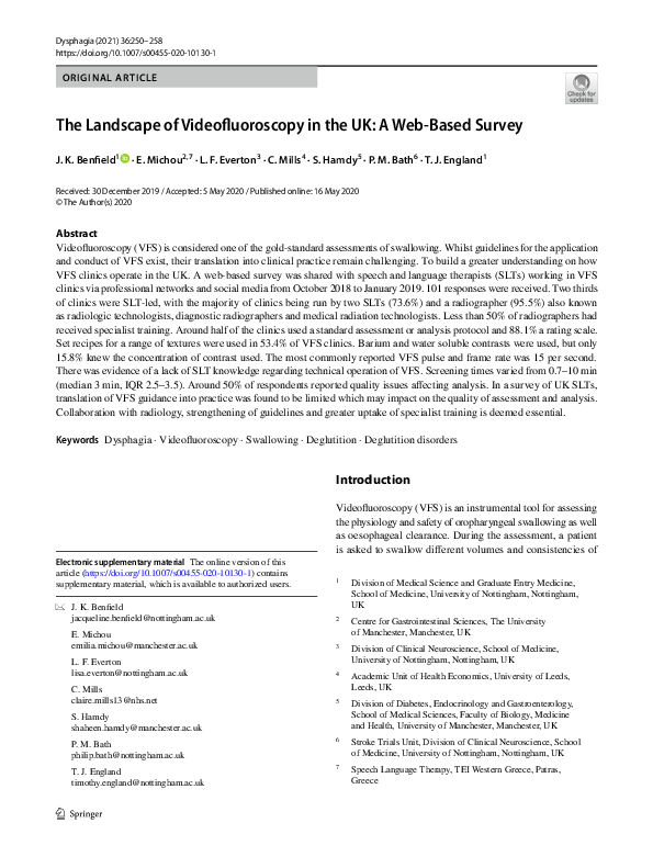 (PDF) The Landscape of Videofluoroscopy in the UK: A Web-Based Survey