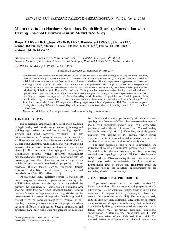 (PDF) Microindentation Hardness-Secondary Dendritic Spacings Correlation with Casting Thermal ...