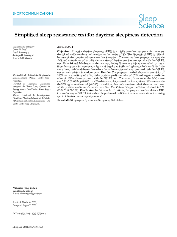 (PDF) Simplified sleep resistance test for daytime sleepiness detection