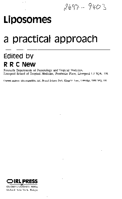 Pdf Liposomes A Practical Approach