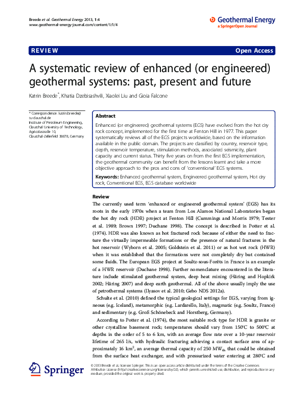 (PDF) A systematic review of enhanced (or engineered) geothermal ...