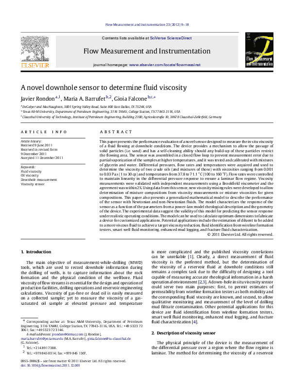 (PDF) A novel downhole sensor to determine fluid viscosity