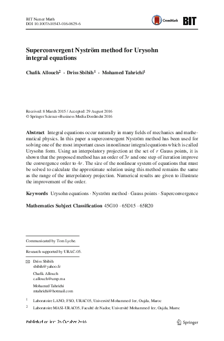 (PDF) Superconvergent Nyström method for Urysohn integral equations