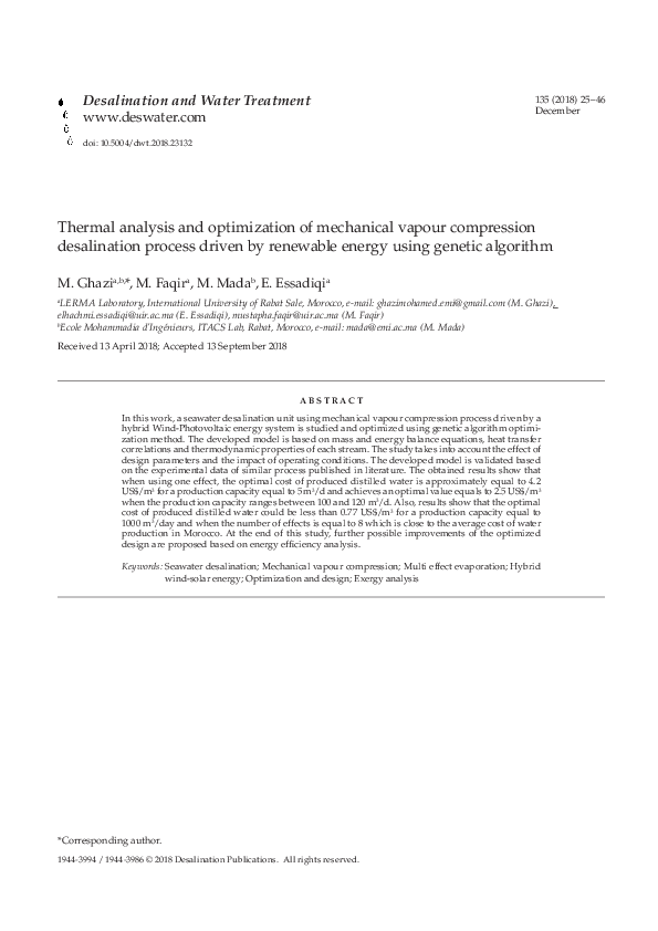 (PDF) Thermal analysis and optimization of mechanical vapour compression desalination process ...