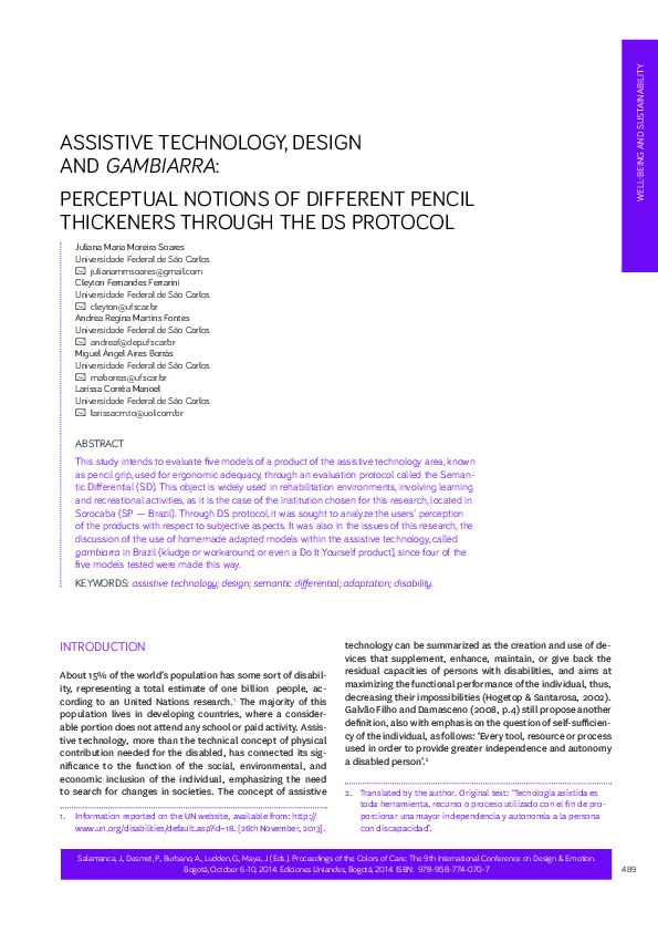 (PDF) Assistive technology, design and gambiarra: perceptual notions of ...