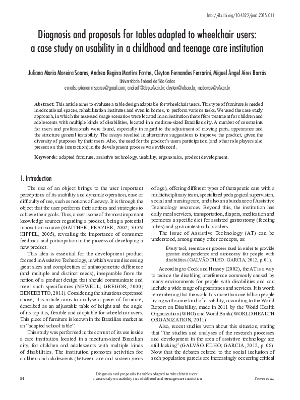 (PDF) Diagnosis and proposals for tables adapted to wheelchair users: a ...