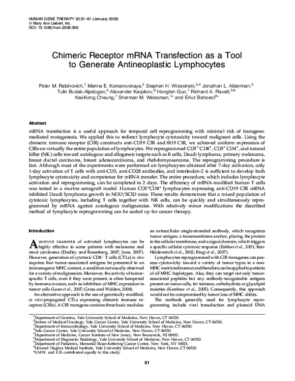(PDF) Chimeric Receptor mRNA Transfection as a Tool to Generate ...
