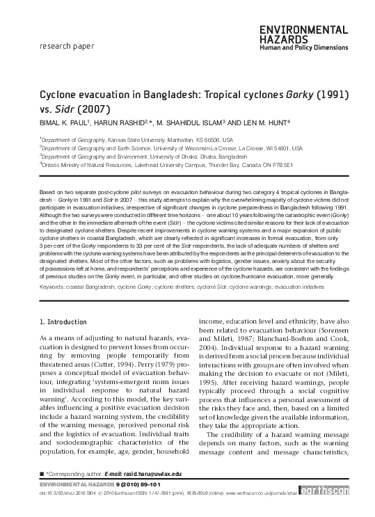 (PDF) Cyclone evacuation in Bangladesh: Tropical cyclones Gorky (1991 ...