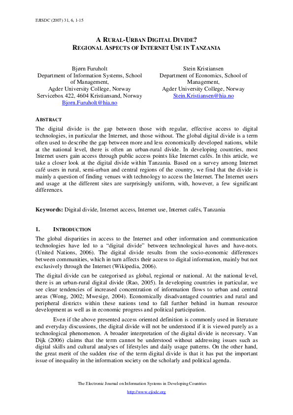 (PDF) A Rural-Urban Digital Divide?