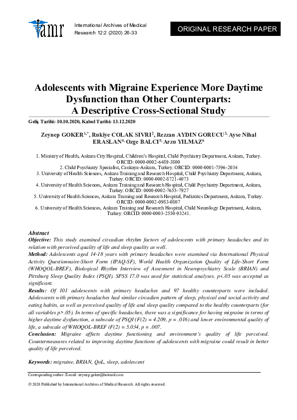 (PDF) Migraine's Impact on Adolescent Daytime Functioning
