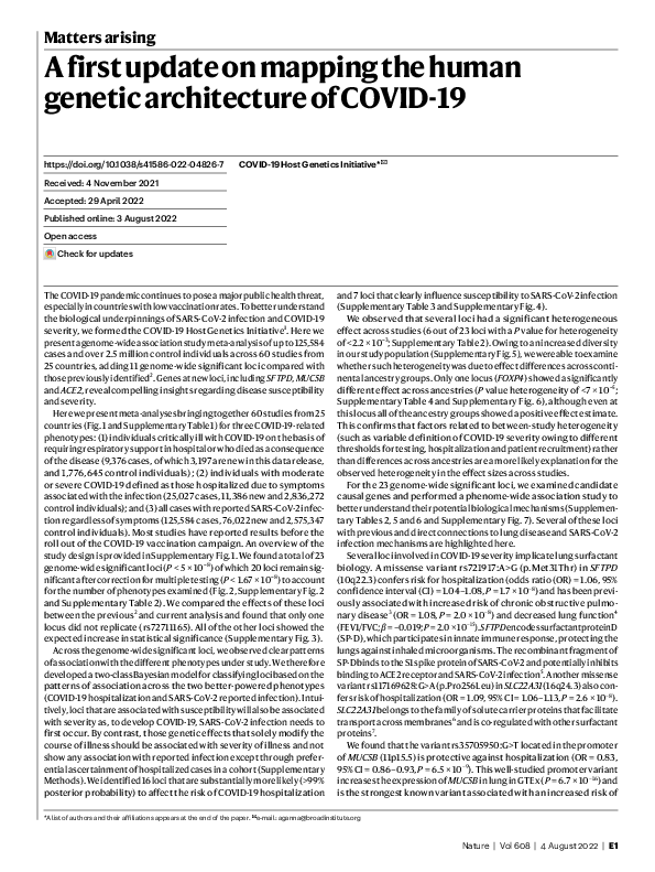 (PDF) A first update on mapping the human genetic architecture of COVID-19