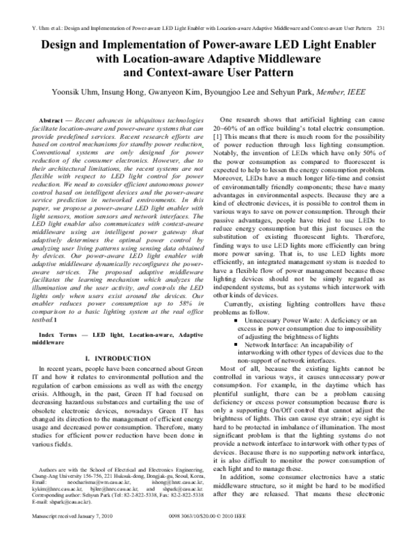 (PDF) Design and implementation of power-aware LED light enabler with location-aware adaptive ...