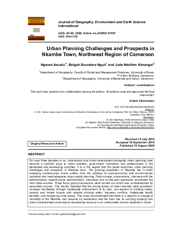 (PDF) Urban Planning Challenges and Prospects in Nkambe Town, Northwest ...