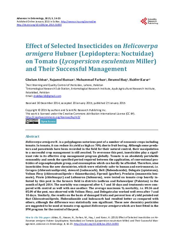 (PDF) Effect of Selected Insecticides on Helicoverpa armigera Hubner (Lepidoptera: Noctuidae) on ...