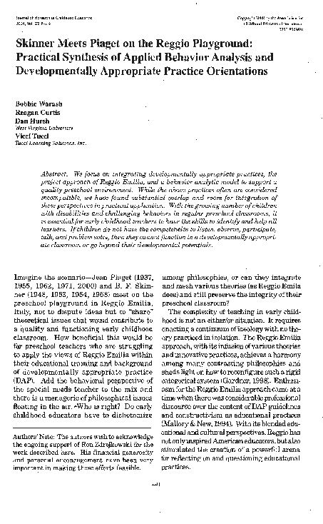 (PDF) Skinner Meets Piaget on the Reggio Playground: Practical ...