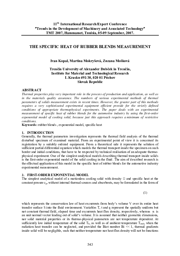 (PDF) The Specific Heat of Rubber Blends Measurement