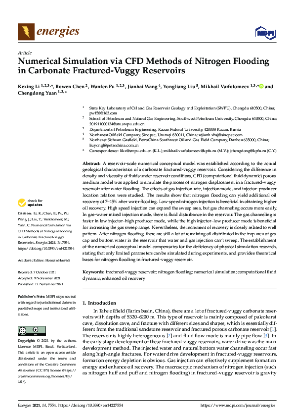 Pdf Numerical Simulation Via Cfd Methods Of Nitrogen Flooding In Carbonate Fractured Vuggy
