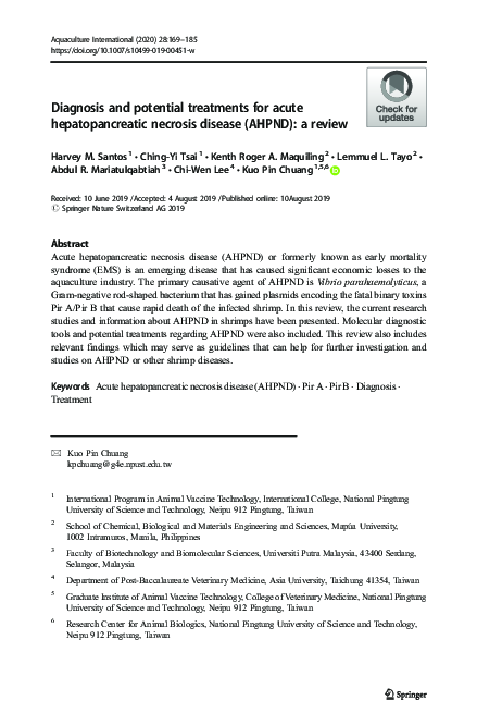 (PDF) Diagnosis and potential treatments for acute hepatopancreatic ...