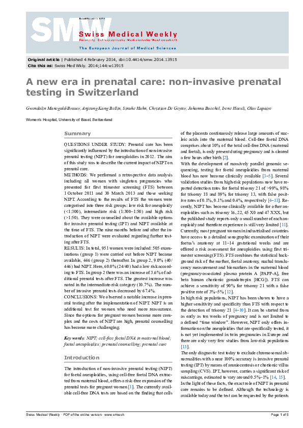 (PDF) A new era in prenatal care: non-invasive prenatal testing in ...