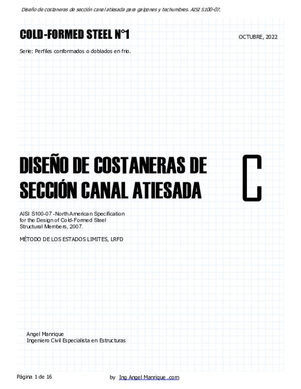 (PDF) COLD-FORMED STEEL N1. Diseño de costaneras de sección canal ...