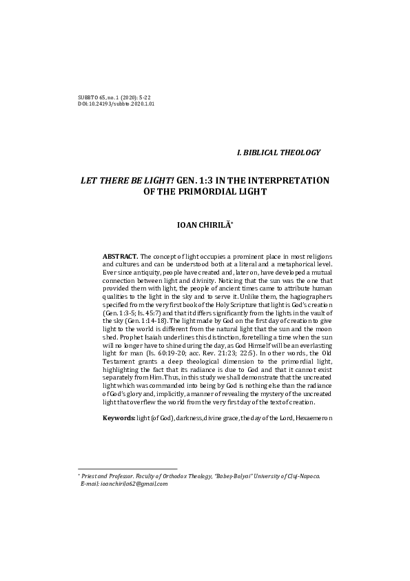 (PDF) Let there be light!" Gen. 1:3 in the Interpretation of the ...