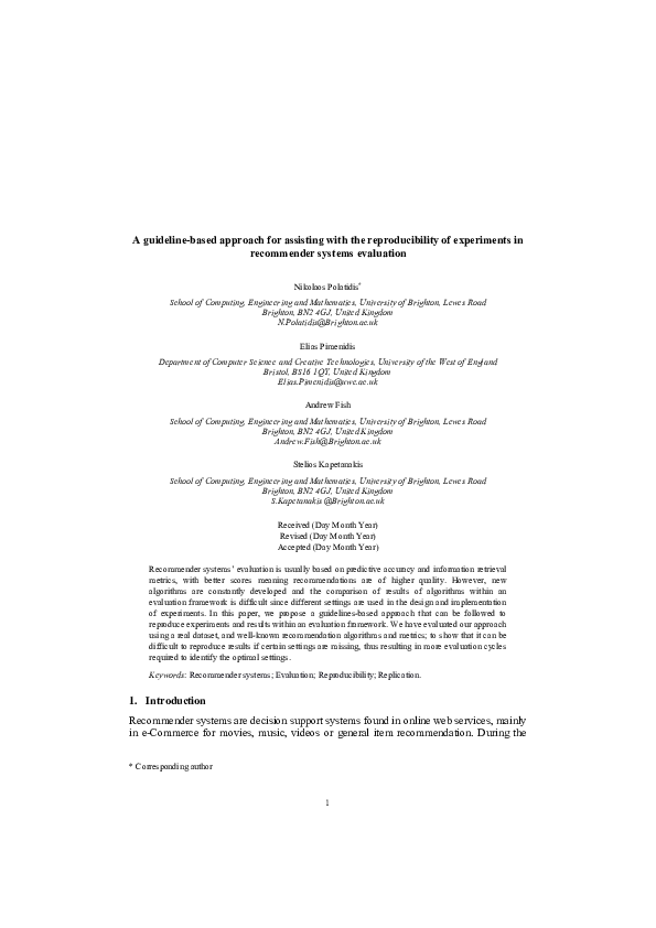 Pdf A Guideline Based Approach For Assisting With The Reproducibility Of Experiments In