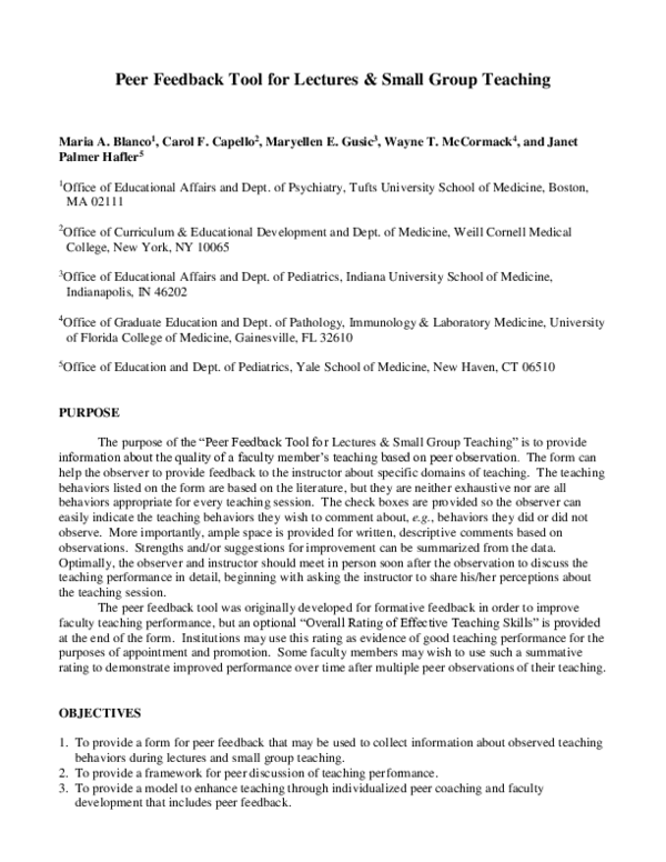 (PDF) Peer Feedback Tool for Lectures & Small Group Teaching