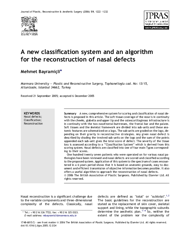 (PDF) A new classification system and an algorithm for the reconstruction of nasal defects