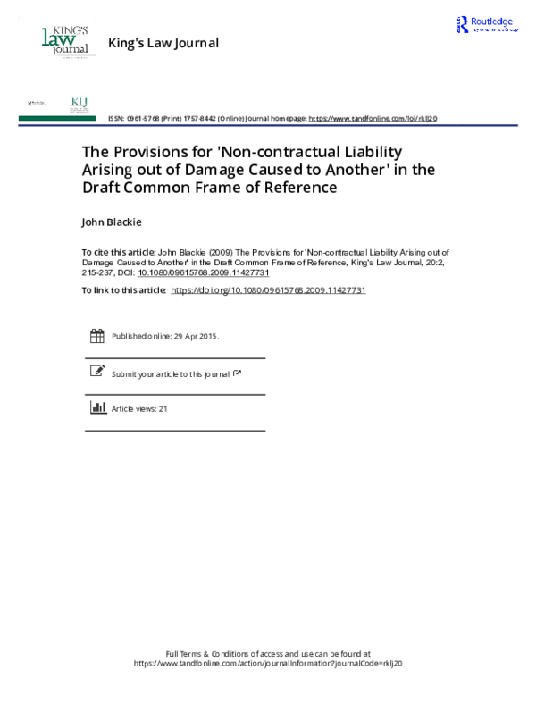 The Provisions for 'Non-contractual Liability Arising out of Damage ...