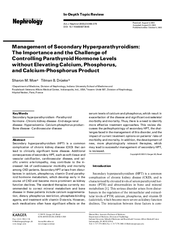 (PDF) Management of Secondary Hyperparathyroidism: The Importance and ...