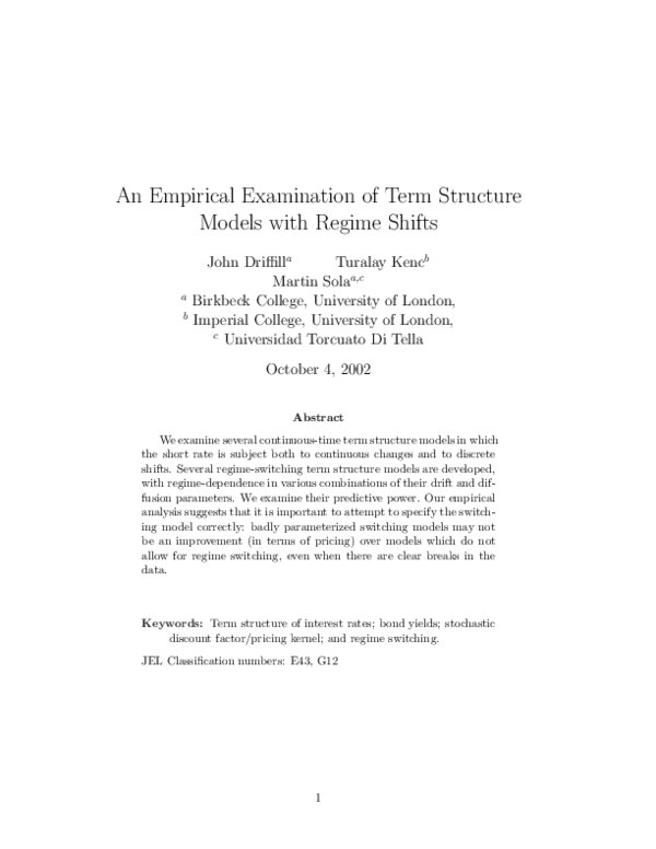 (PDF) An Empirical Examination of Term Structure Models with Regime Shifts