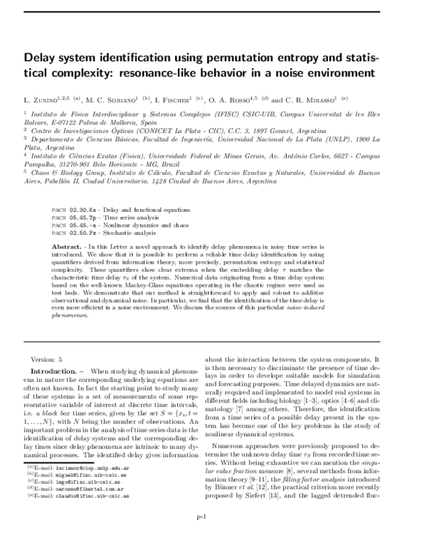 (PDF) Delay system identification using permutation entropy and ... (PDF) Delay system identification using permutation entropy and ...