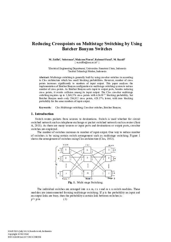 (PDF) Reducing Crosspoints on Multistage Switching by Using Batcher ...