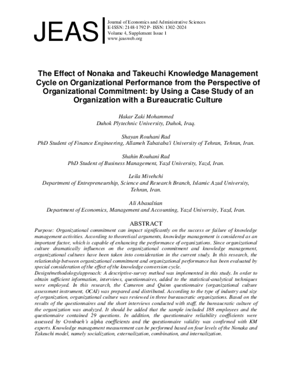 (PDF) The Effect of Nonaka and Takeuchi Knowledge Management Cycle on Organizational Performance ...