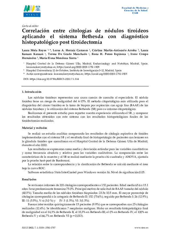 (PDF) Correlación entre citologías de nódulos tiroideos aplicando el ...