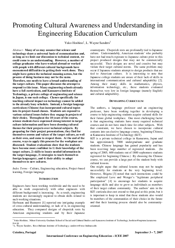 (PDF) Promoting Cultural Awareness and Understanding in Engineering ...