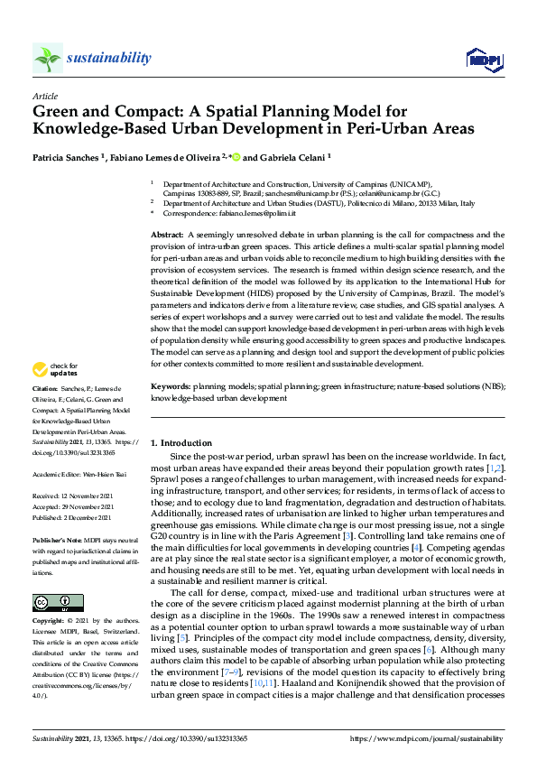 (PDF) Green and Compact: A Spatial Planning Model for Knowledge-Based ...