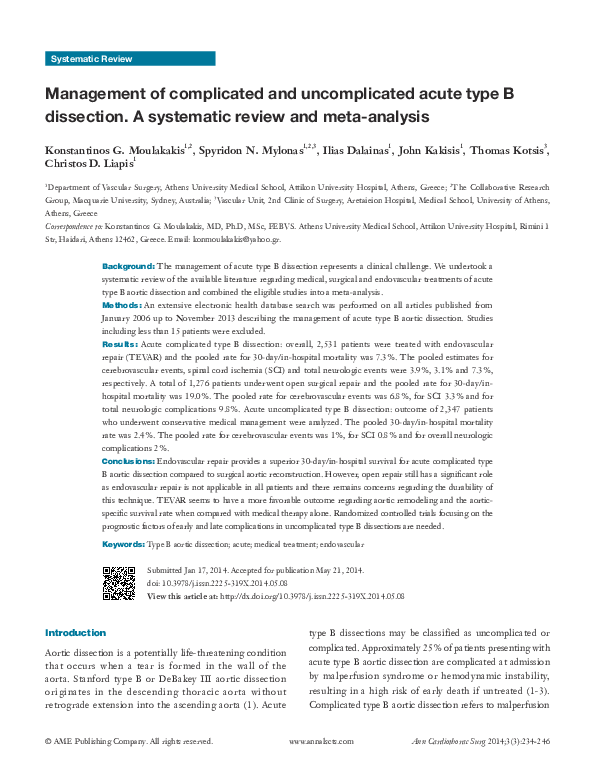 (PDF) Management of complicated and uncomplicated acute type B ...