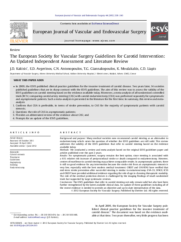 (PDF) The European Society for Vascular Surgery Guidelines for Carotid ...