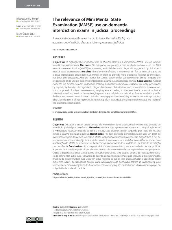 (PDF) The relevance of Mini Mental State Examination (MMSE) use on ...