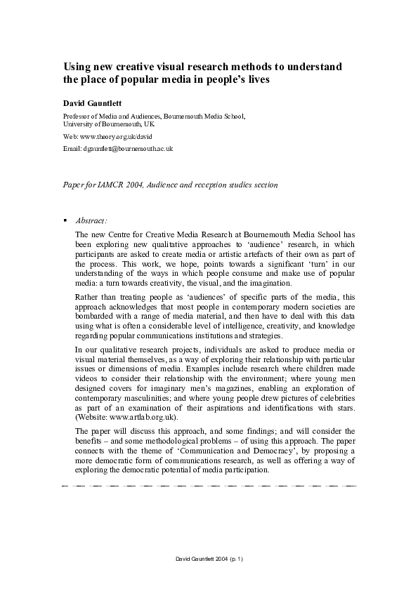(PDF) Using new creative visual research methods to understand the ...