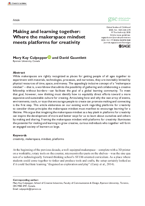 (PDF) Making and learning together: Where the makerspace mindset meets ...