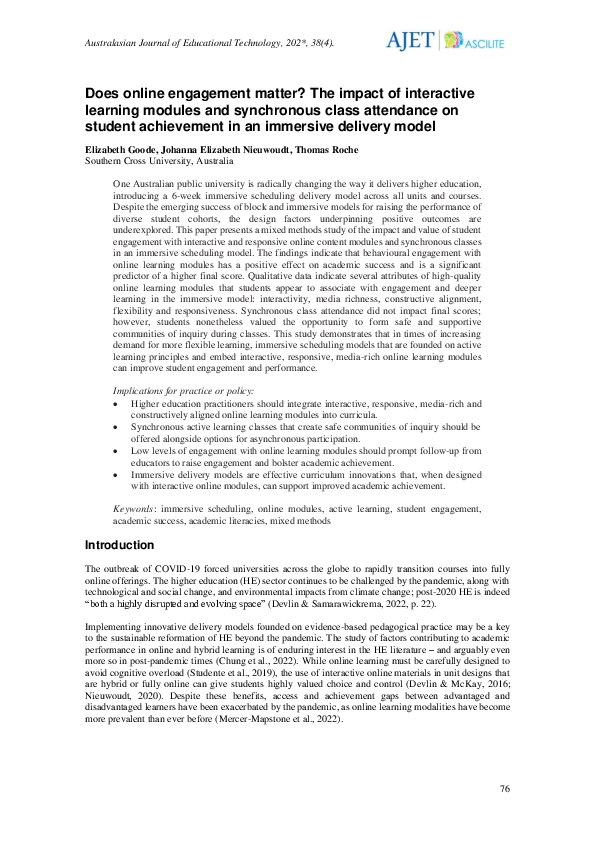 (PDF) Does online engagement matter? The impact of interactive learning modules and synchronous ...