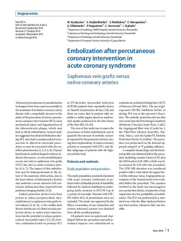 (PDF) Embolization after percutaneous coronary intervention in acute ...