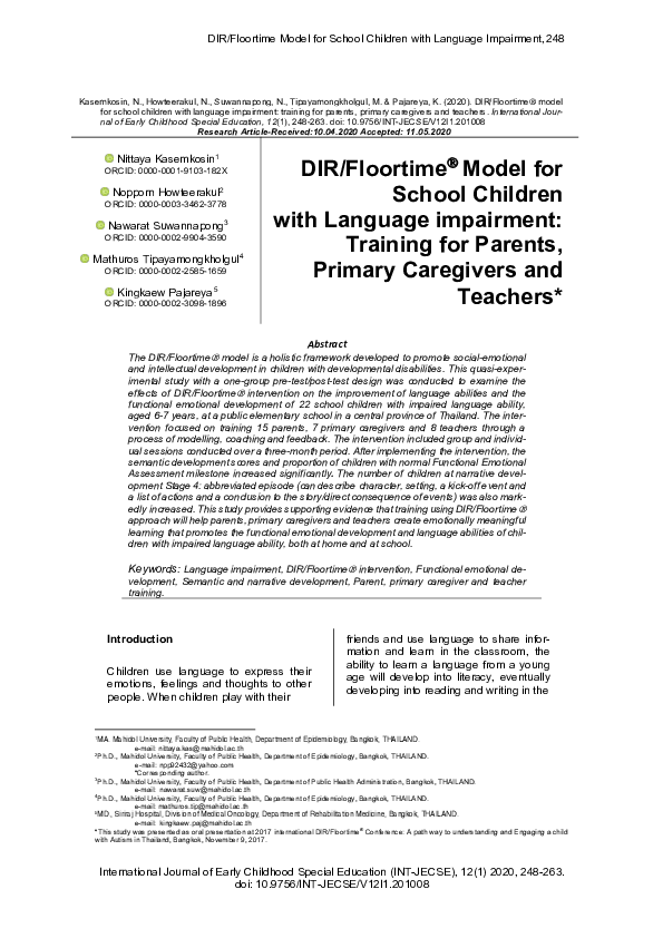 (PDF) DIR/Floortime Model for School Children with Language impairment ...