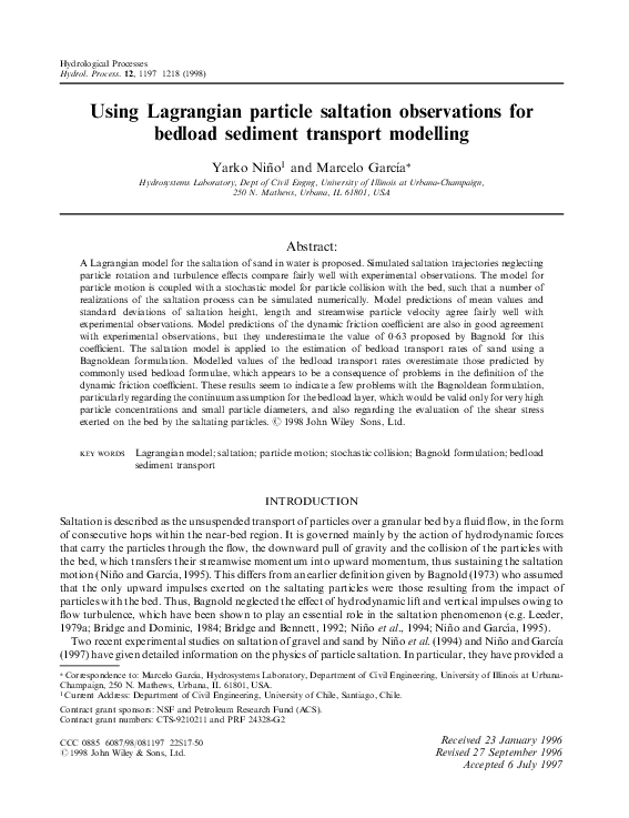 (PDF) Using Lagrangian particle saltation observations for bedload sediment transport modelling