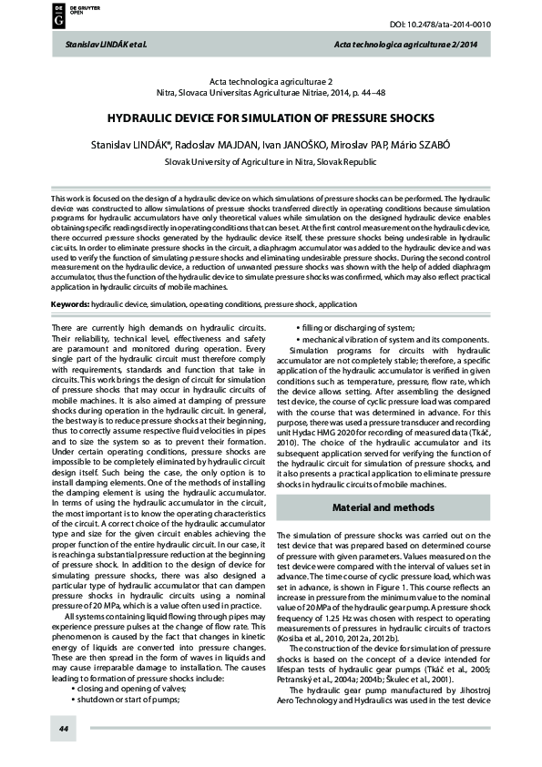 (PDF) Hydraulic Device for Simulation of Pressure Shocks