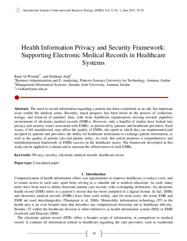 (PDF) Health Information Privacy and Security Framework: Supporting ...